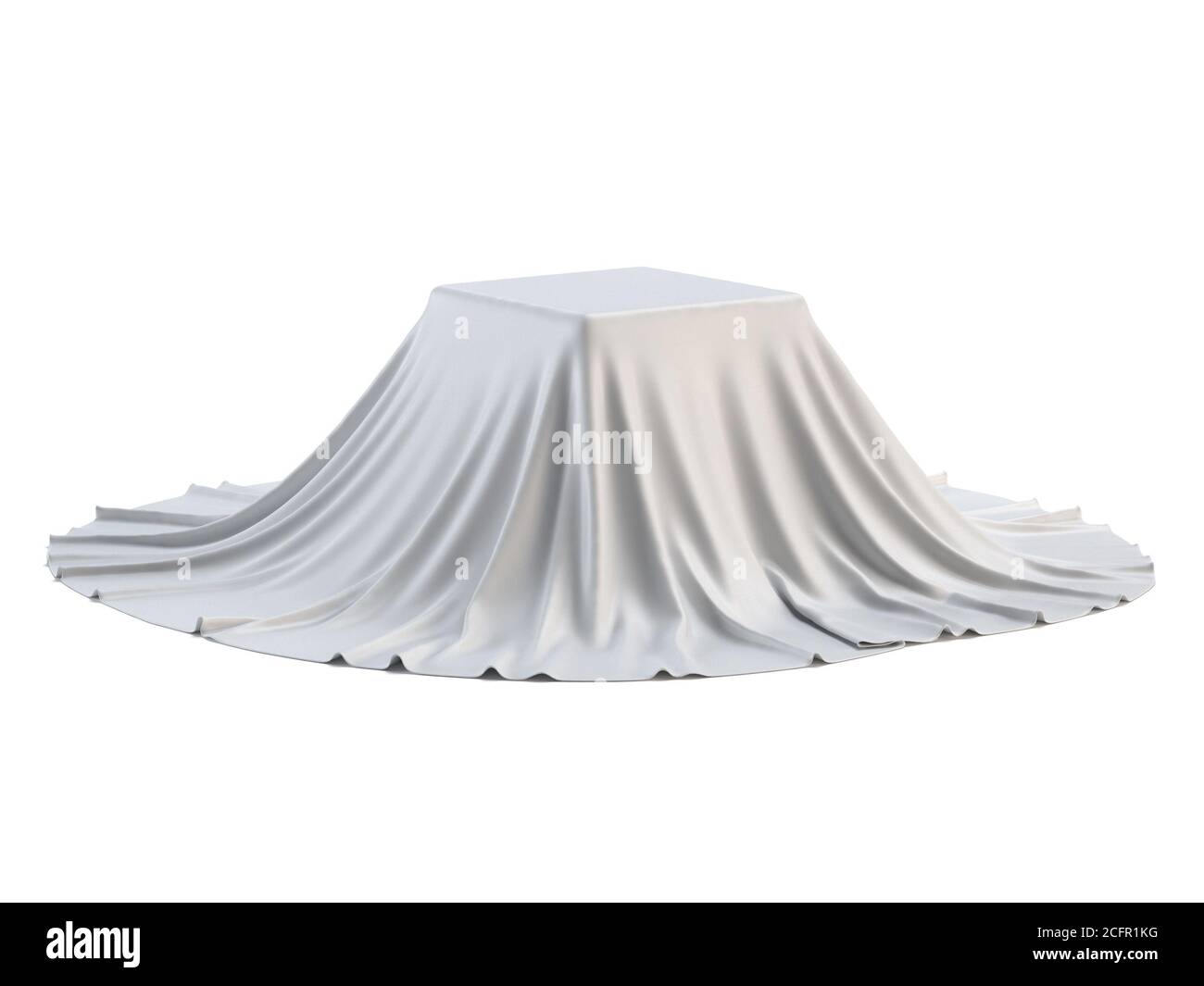 Podium covered with red fabric isolated on white background ...