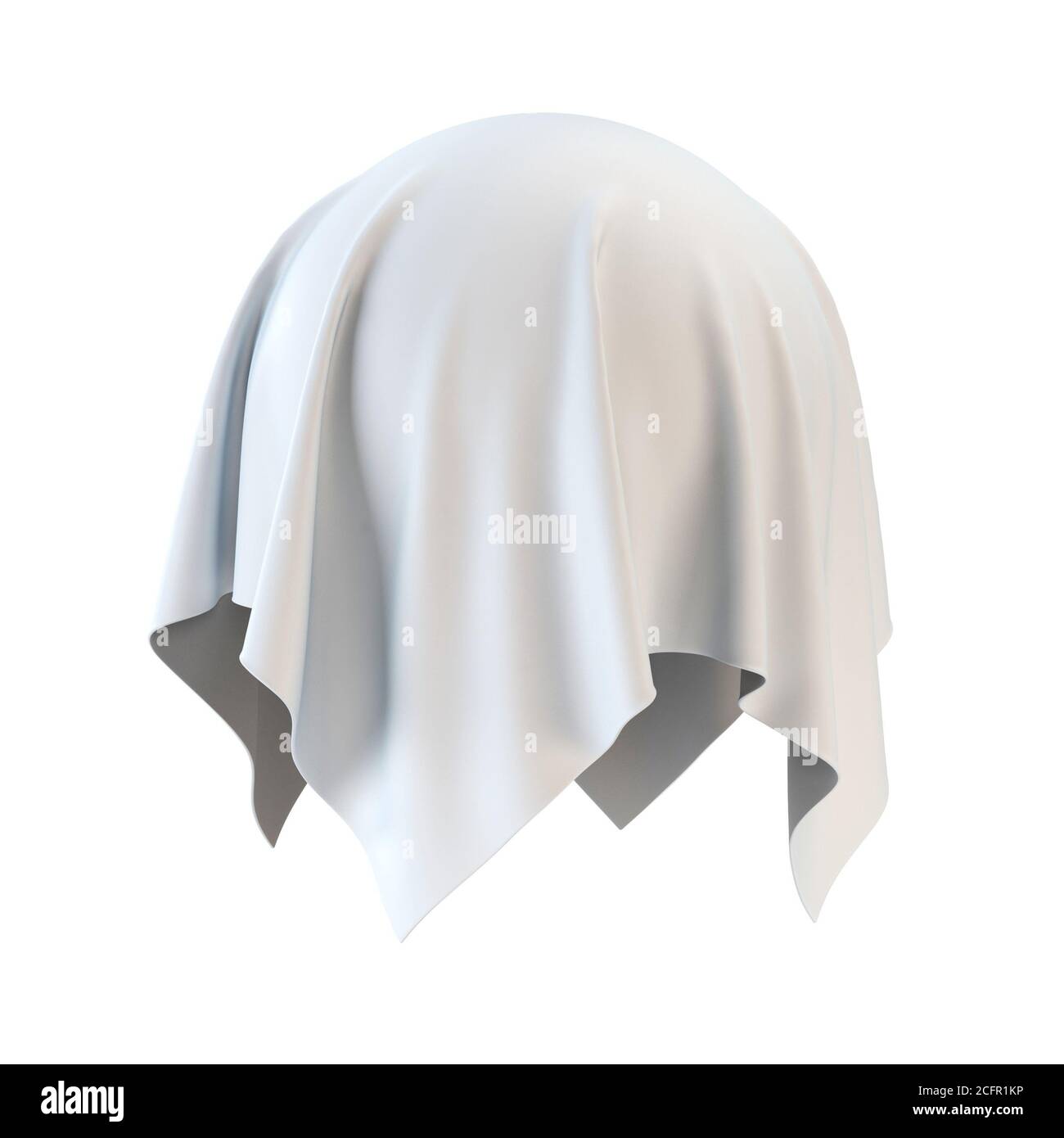 Drapery, white sheet covering spherical shape isolated on white background, presentation ...