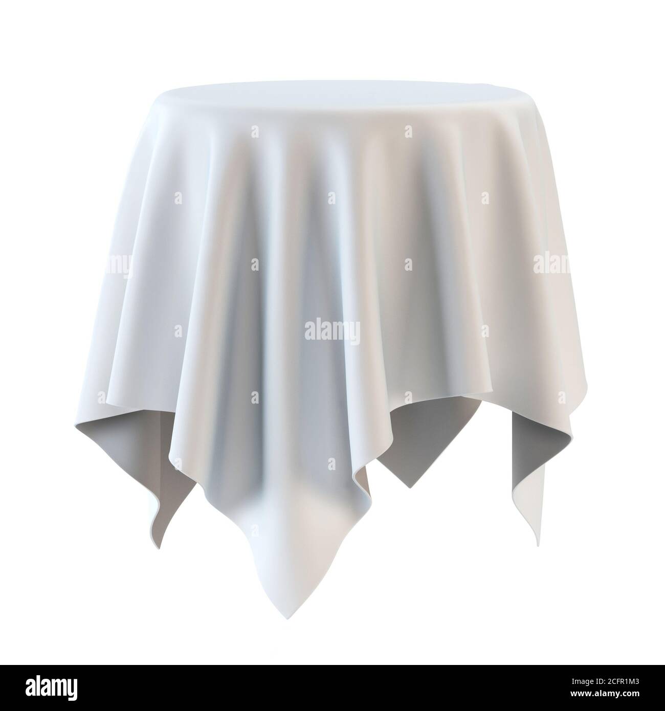 Drapery on round shape, white sheet isolated on white background ...
