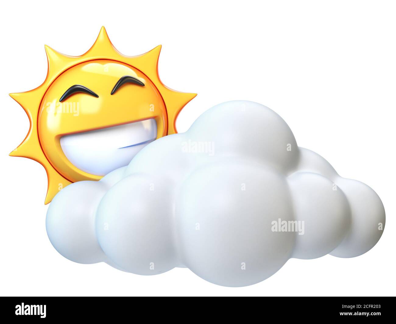 Weather icon Sunny with clouds, sun emoji with cartoon cloud 3d ...
