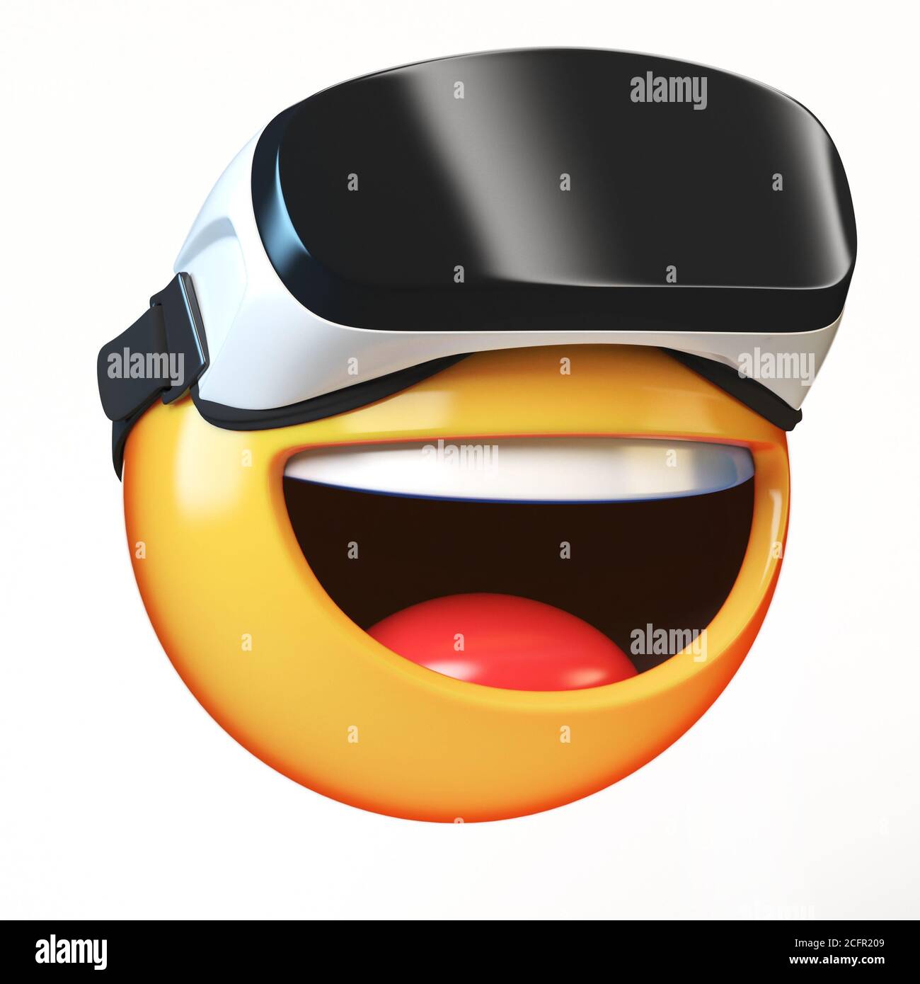 Emoji with VR headset isolated on white background, emoticon in virtual ...