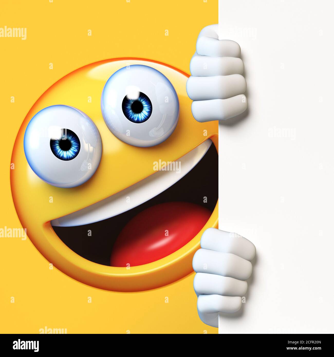 Emoji behind blank board isolated on white background, emoticon ...