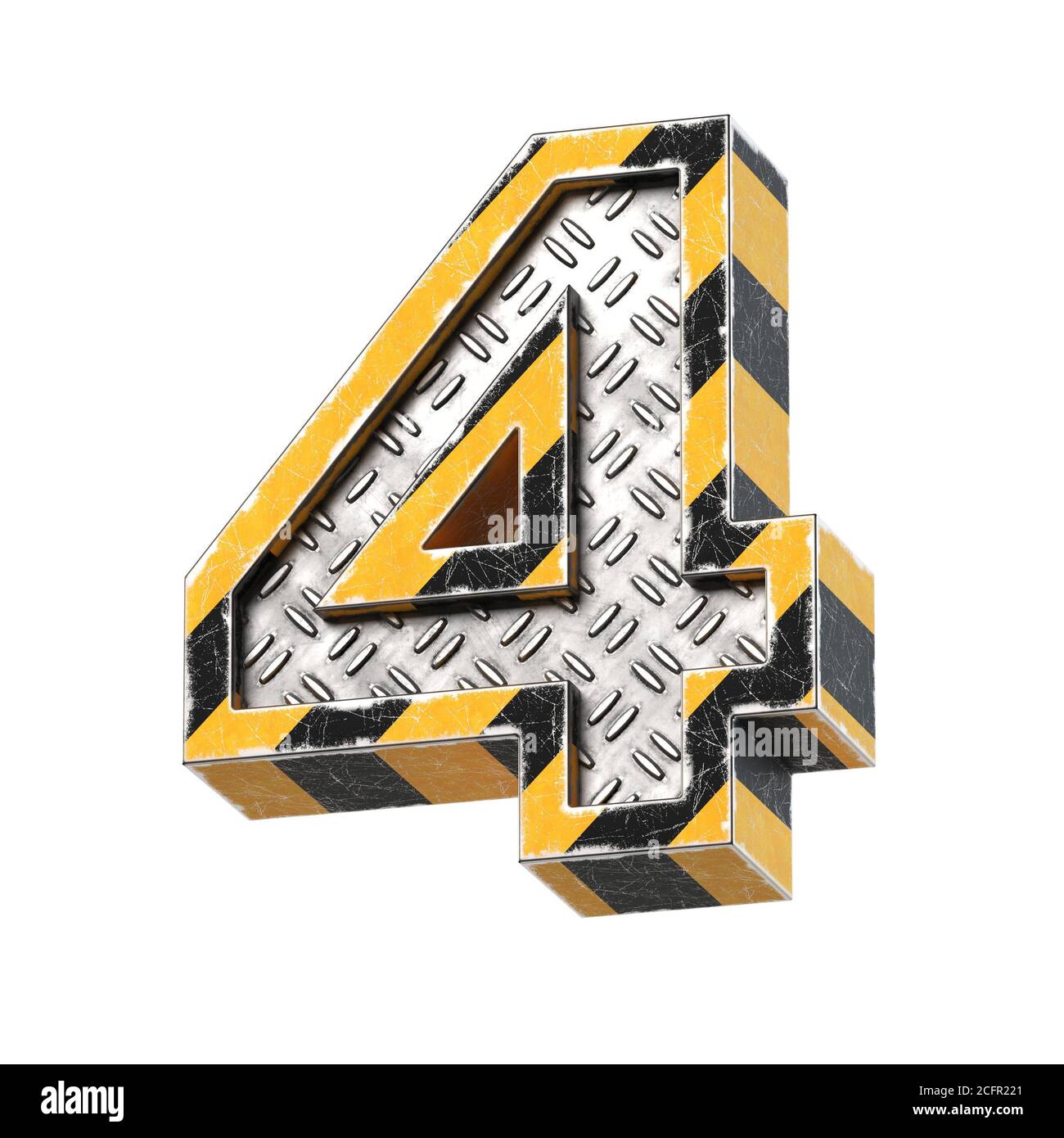 Industrial black and yellow striped metallic font, 3d rendering, number ...