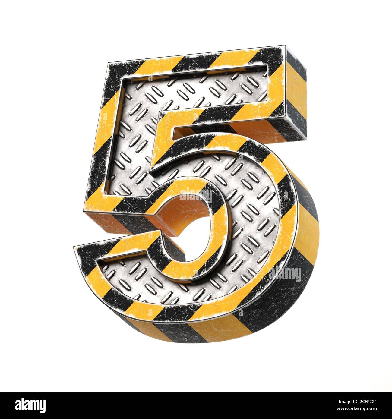 Industrial black and yellow striped metallic font, 3d rendering, number ...