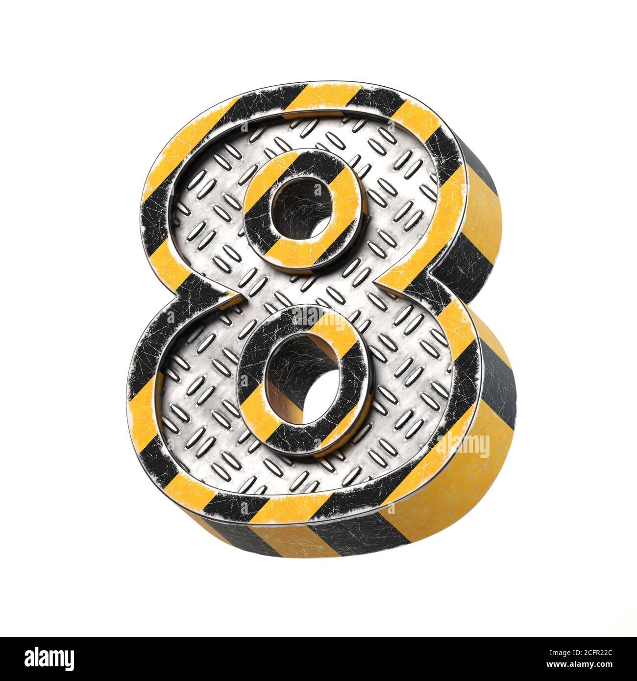 Industrial black and yellow striped metallic font, 3d rendering, number ...