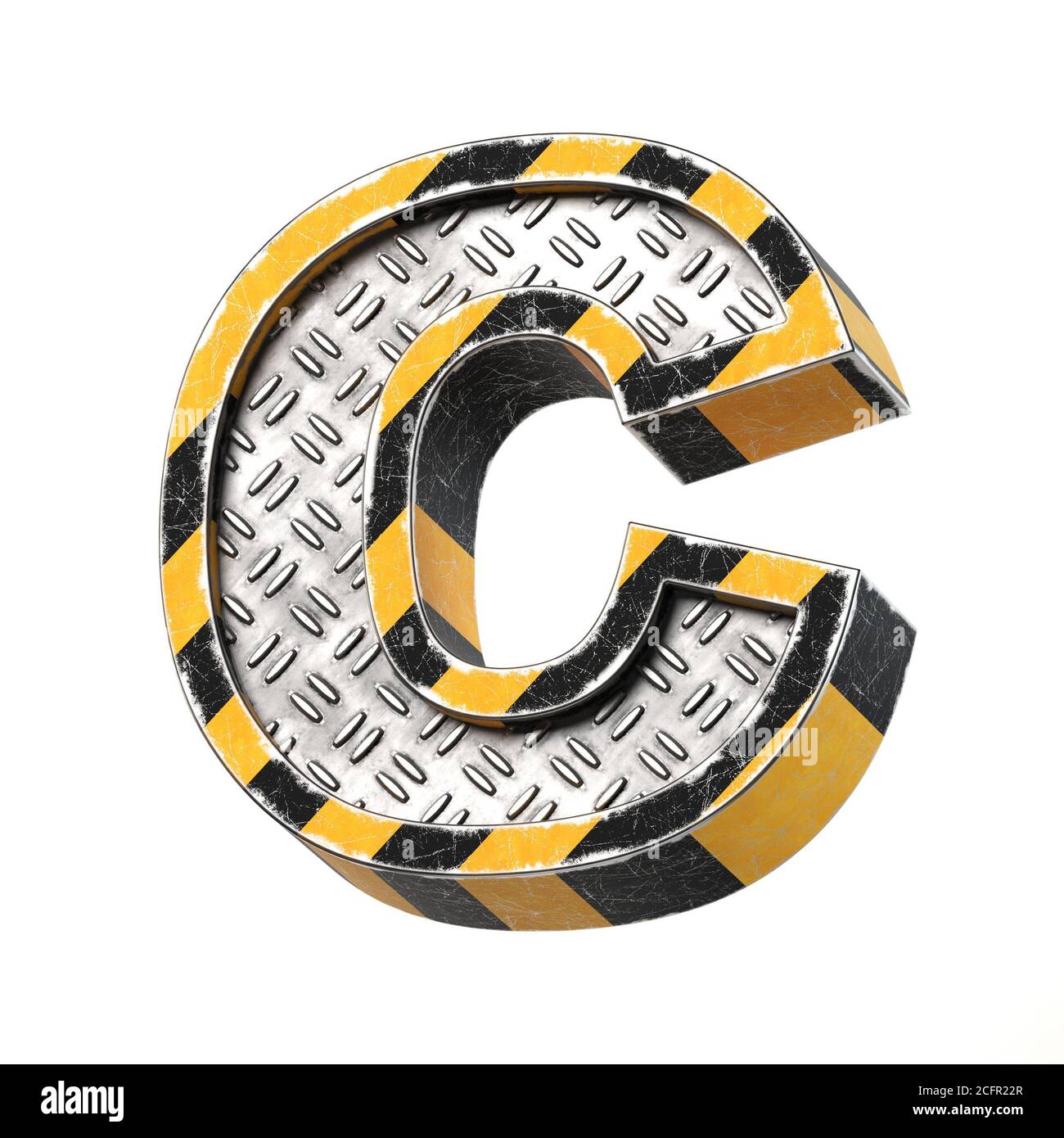 Industrial black and yellow striped metallic font, 3d rendering, letter ...