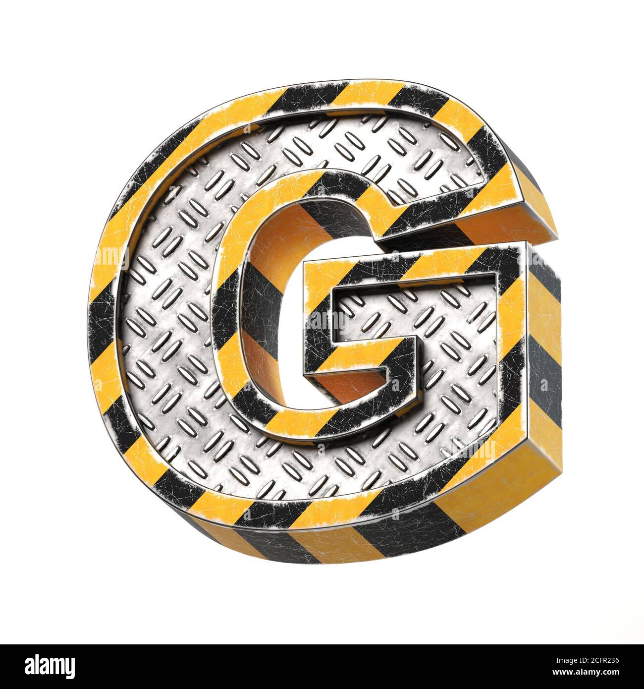Industrial black and yellow striped metallic font, 3d rendering, letter ...