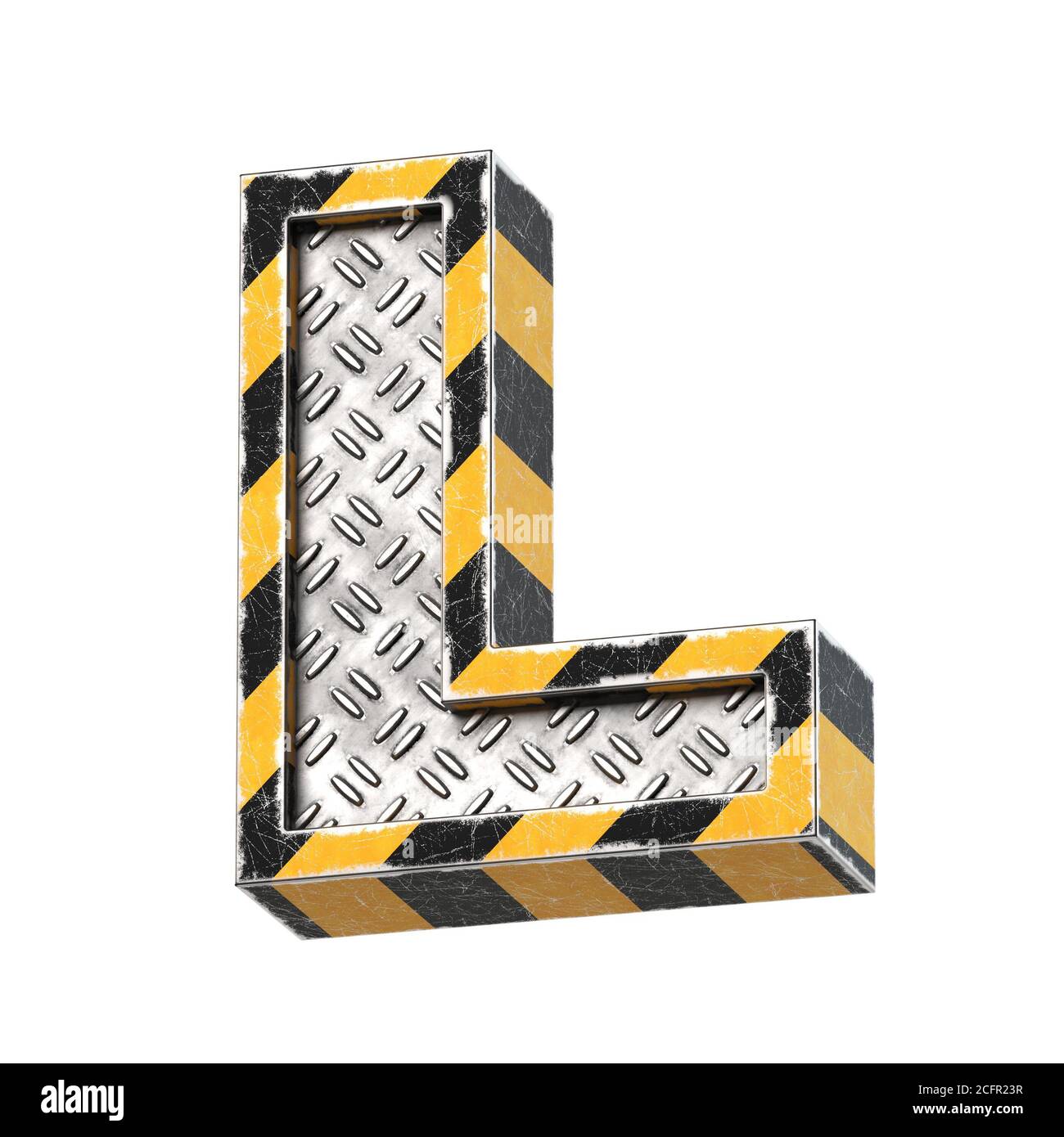 Industrial black and yellow striped metallic font, 3d rendering, letter ...