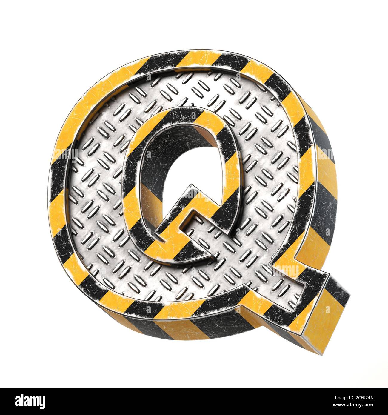 Industrial black and yellow striped metallic font, 3d rendering, letter ...