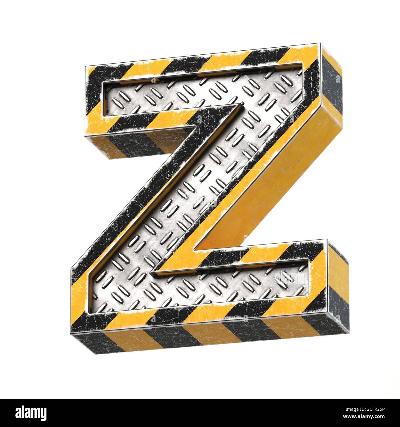 Industrial black and yellow striped metallic font, 3d rendering, letter ...