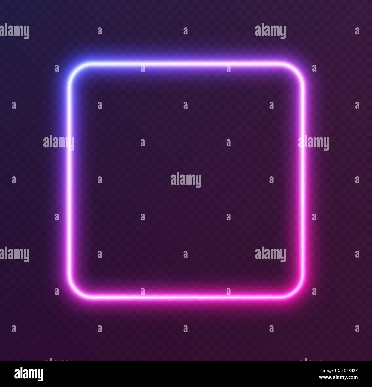 Gradient neon square, blue-pink glowing border isolated on a dark ...