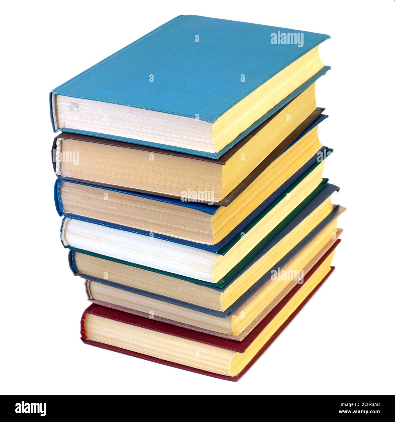 stack of eight books isolated on white background Stock Photo - Alamy