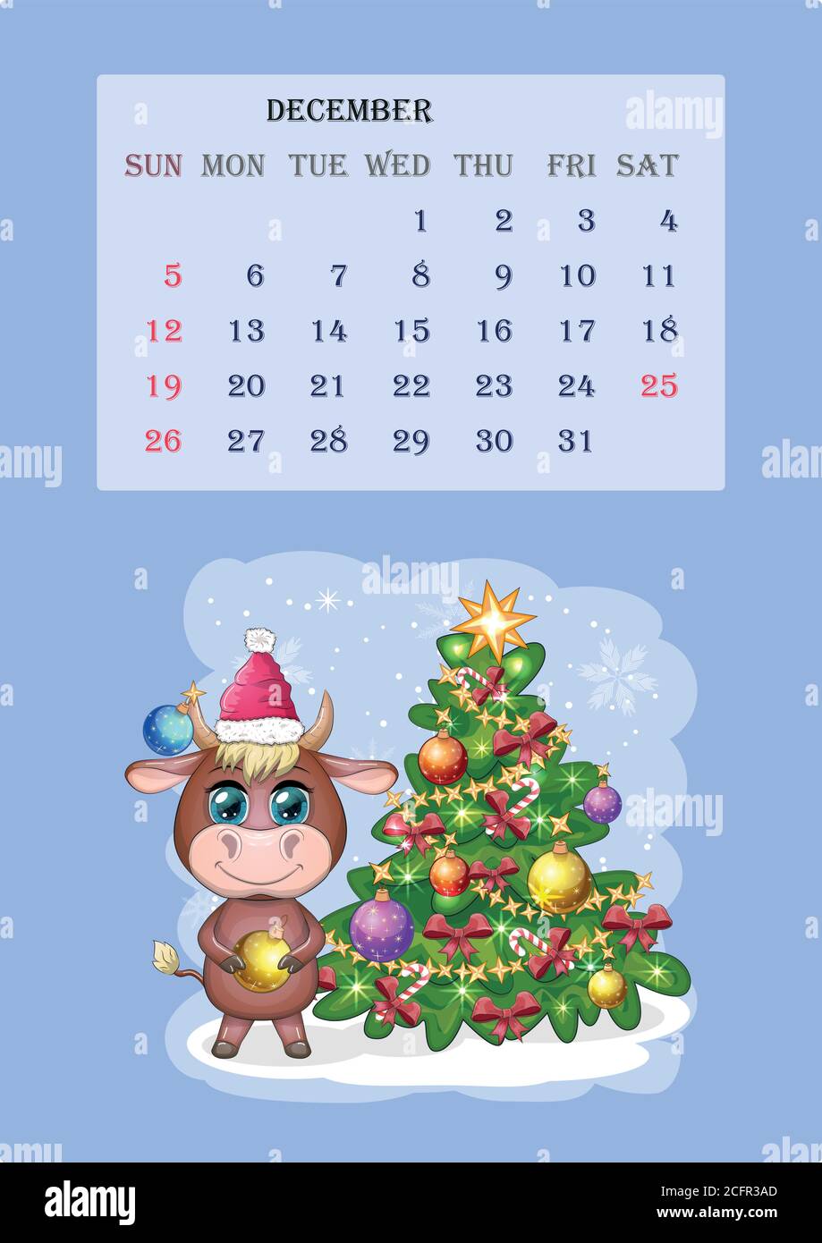 Calendar 2021. Cute bull and cow for every month Stock Vector Image ...