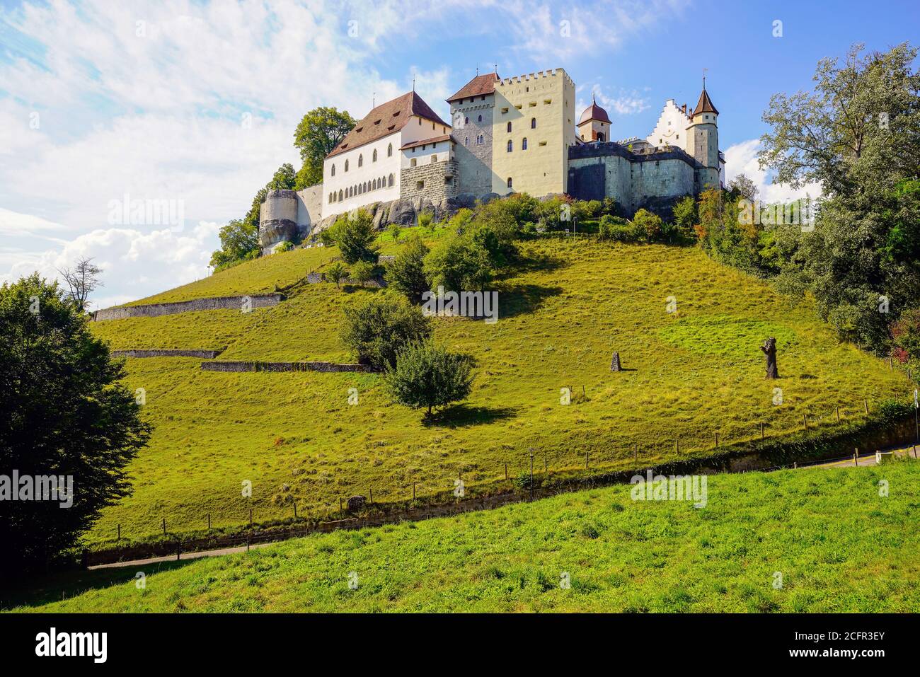 Panoramic view of the Lenzburg castle, located above the Lenzburg Old ...