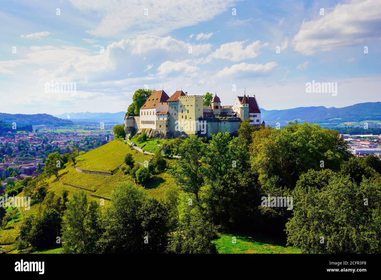 Panoramic view of the Lenzburg castle, located above the Lenzburg Old ...