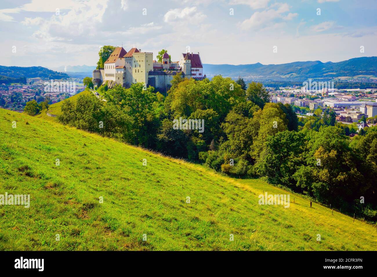 Panoramic view of the Lenzburg castle, located above the Lenzburg Old ...