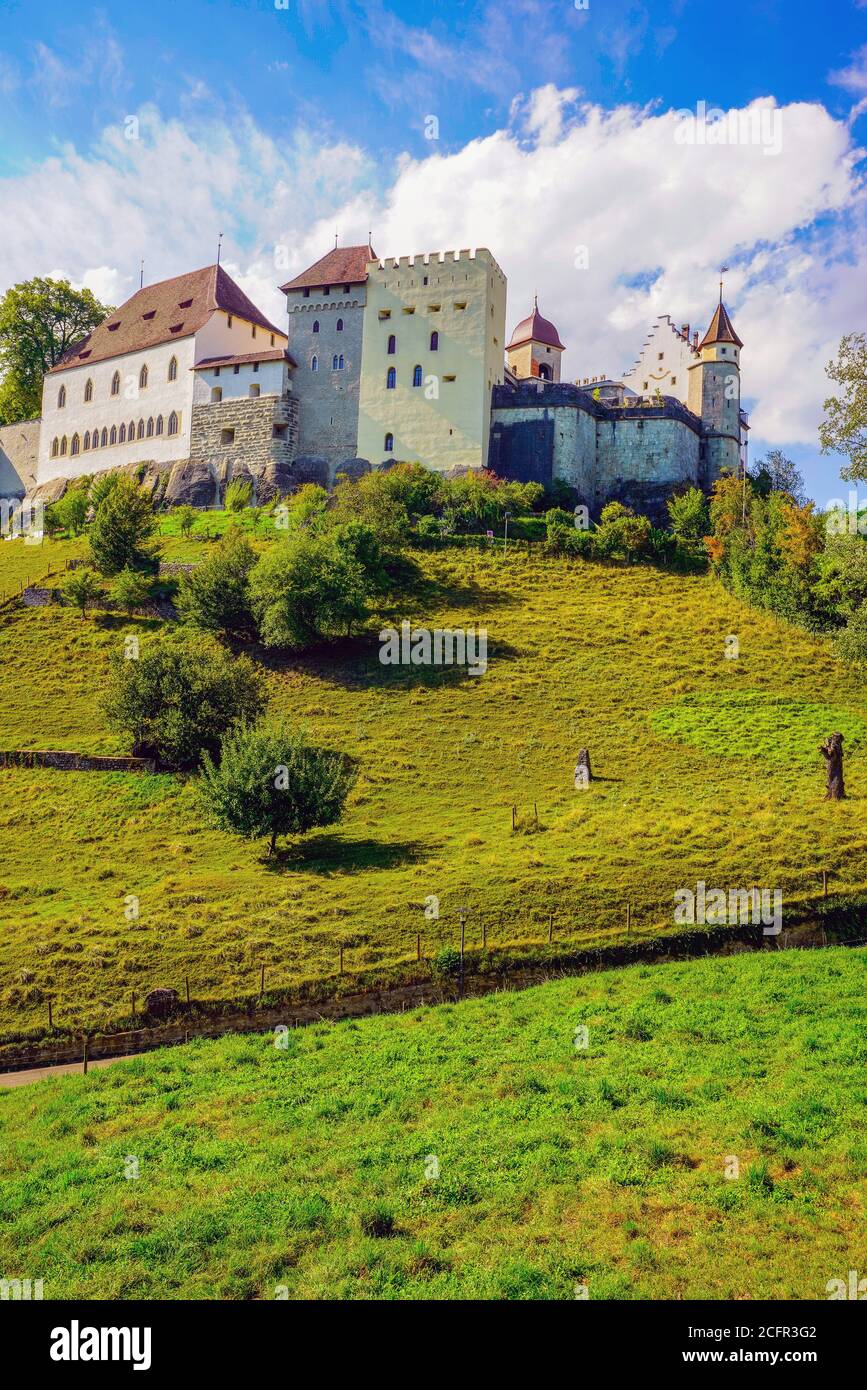 Panoramic view of the Lenzburg castle, located above the Lenzburg Old ...