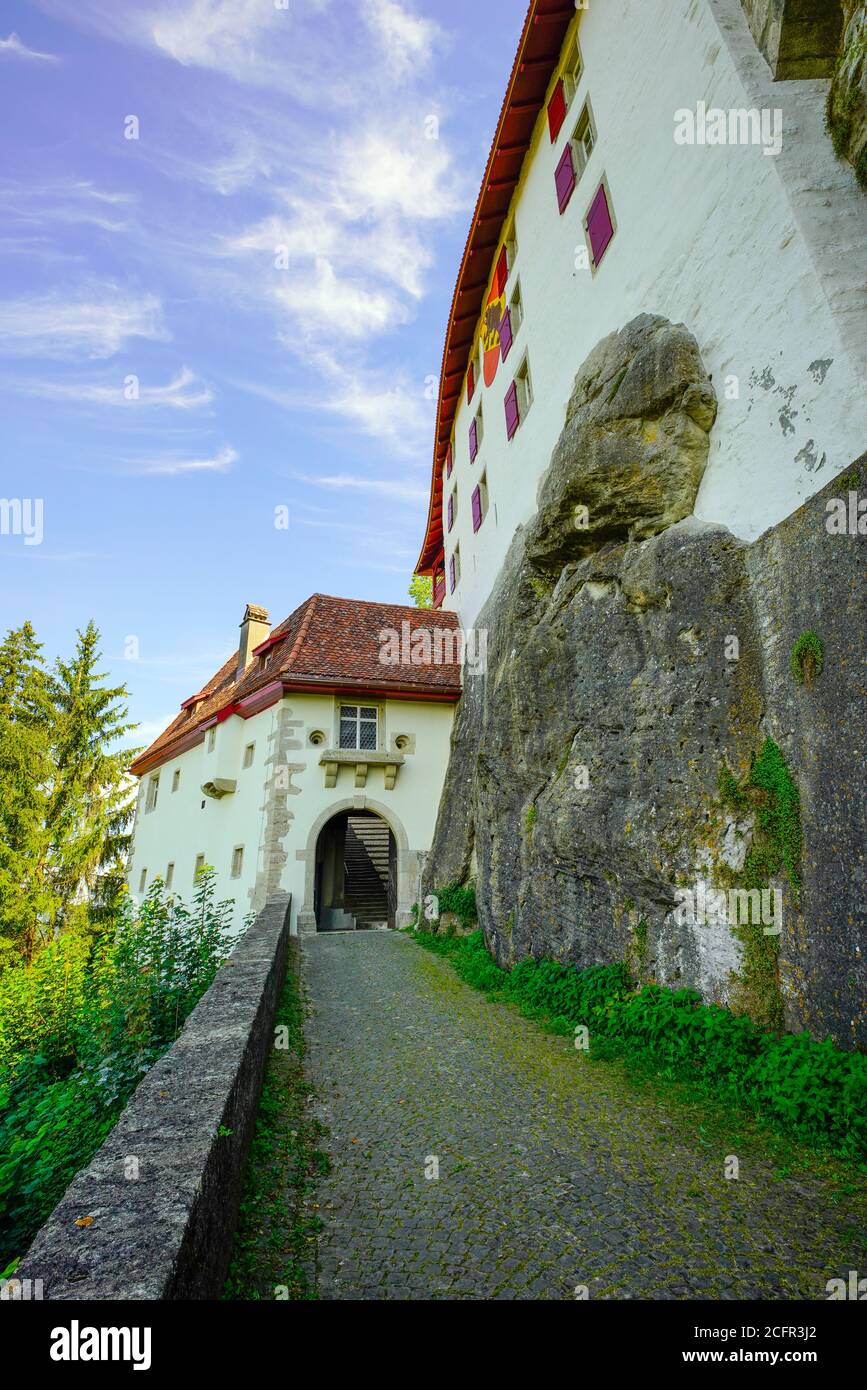 View of the Lenzburg castle, located above the Lenzburg Old Town in the ...
