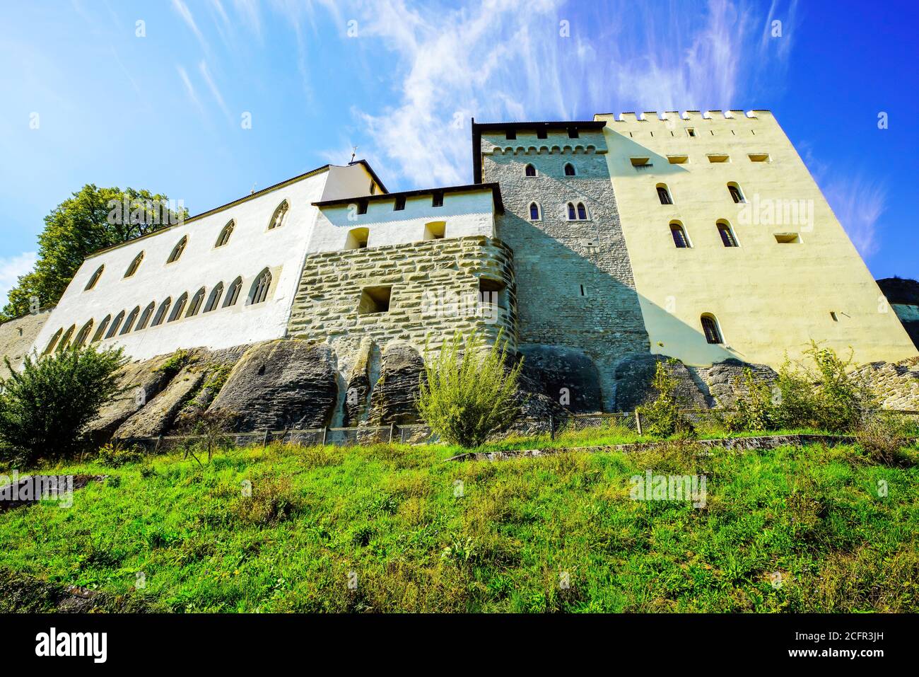 View of the Lenzburg castle, located above the Lenzburg Old Town in the ...