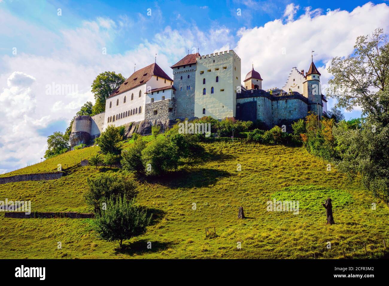 Panoramic view of the Lenzburg castle, located above the Lenzburg Old ...