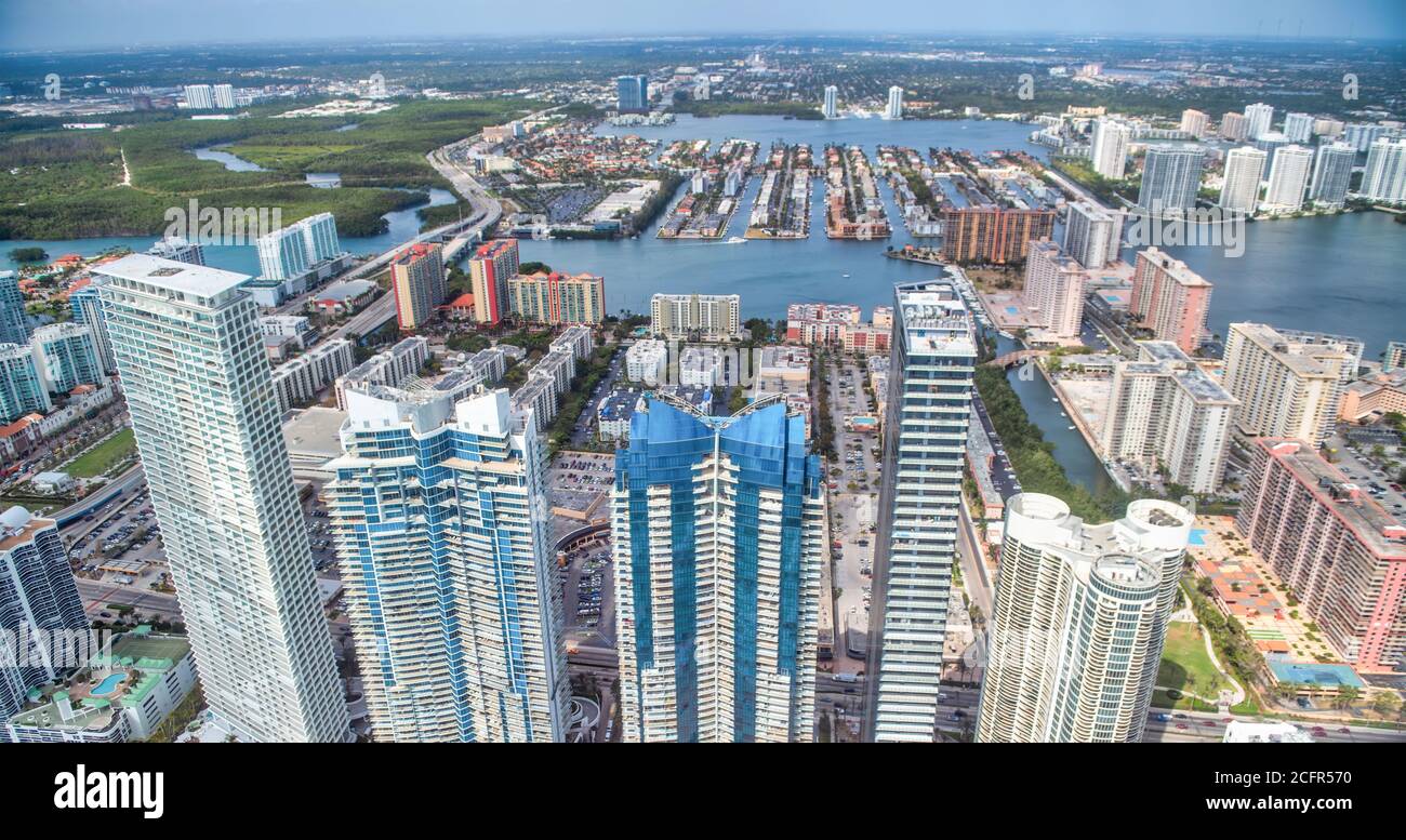 Aerial view of Miami Beach with shoreline and skyscrapers Stock Photo ...