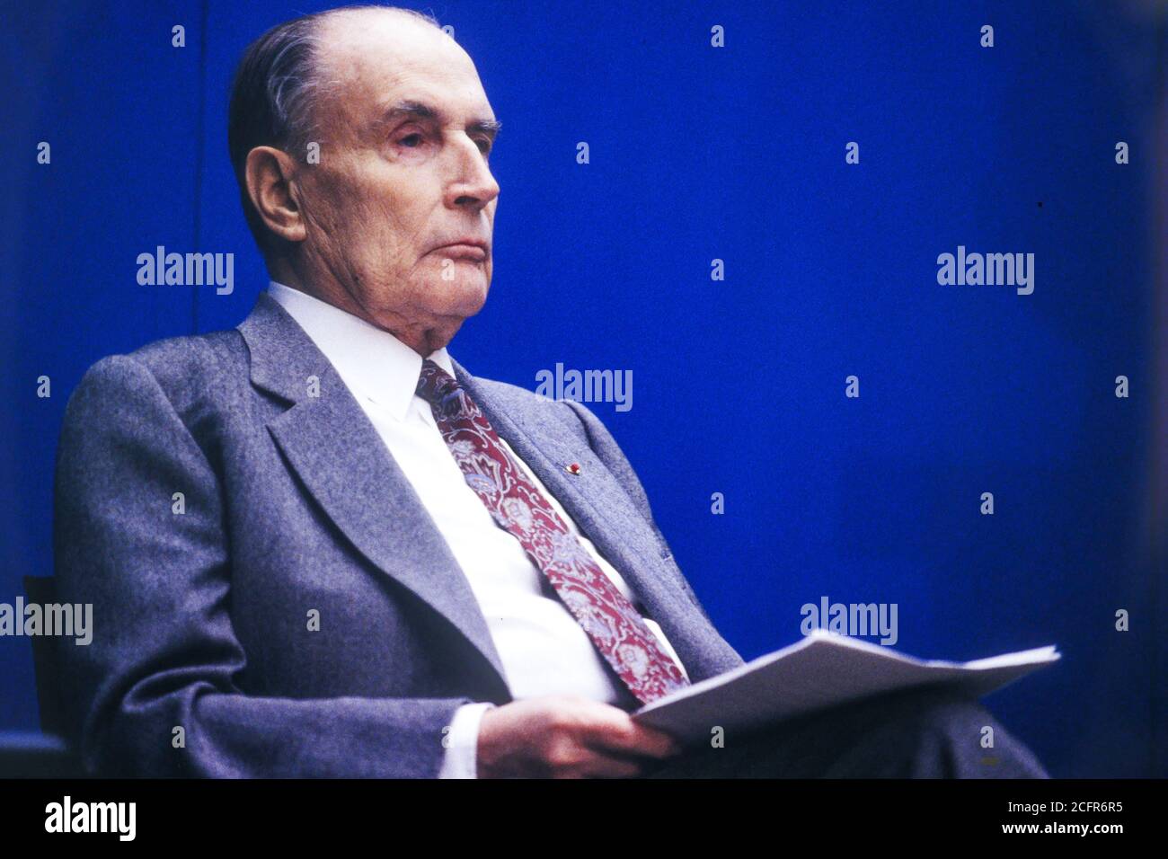 French President of the Republic, François Mitterand talks, in Meyzieu ...