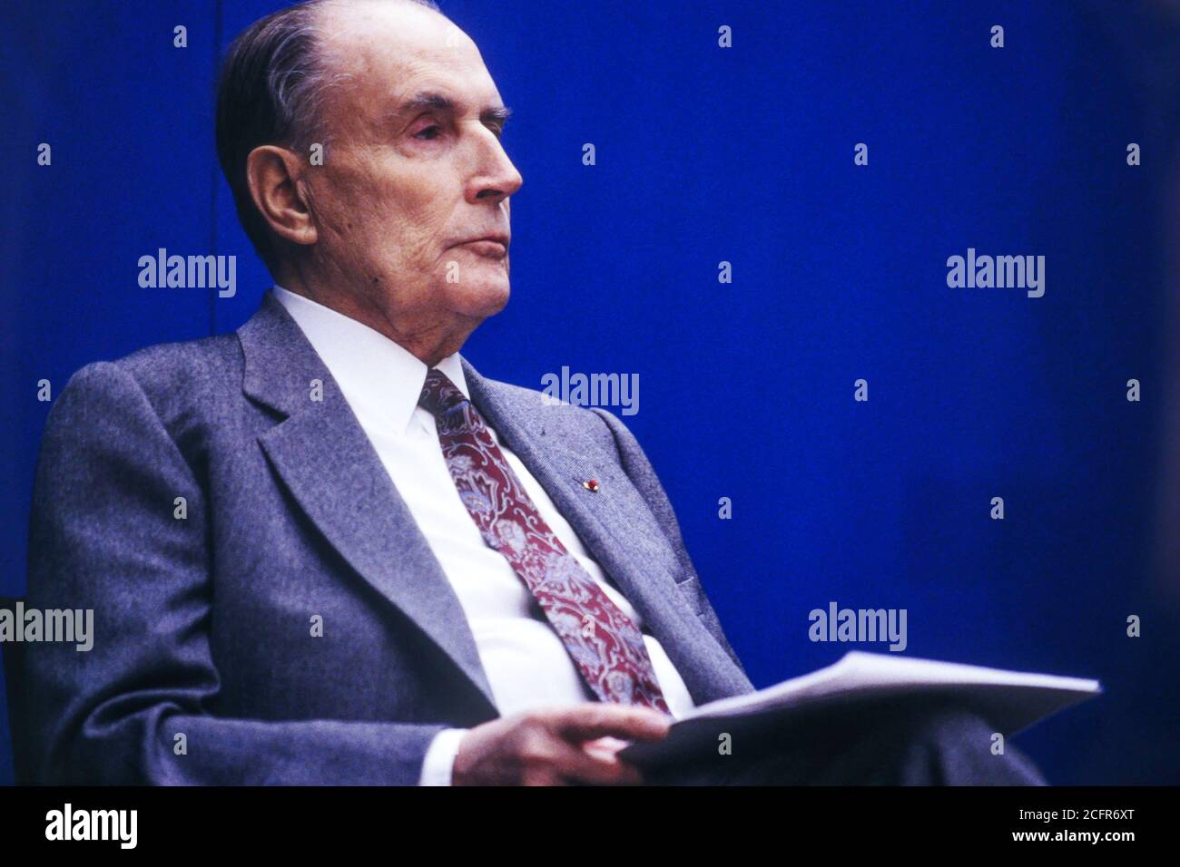 French President of the Republic, François Mitterand talks, in Meyzieu ...