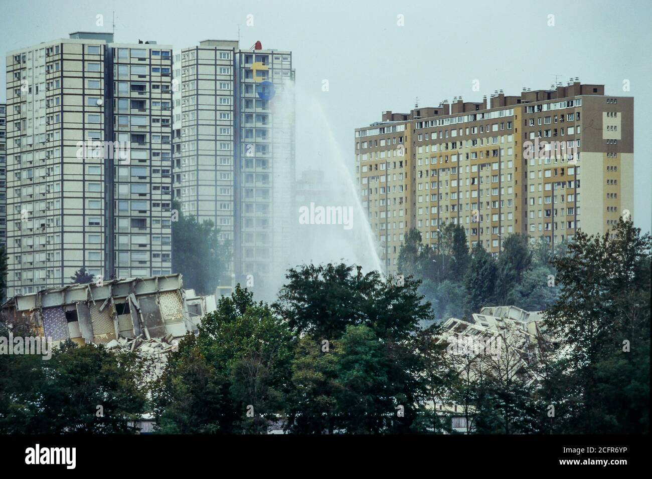 Demolition of ten towers in Democratie district, Venissieux, 1994 ...