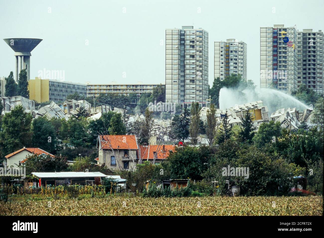 Demolition of ten towers in Democratie district, Venissieux, 1994 ...