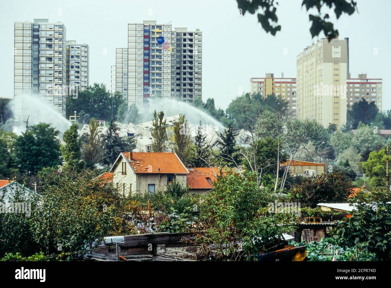 Demolition of ten towers in Democratie district, Venissieux, 1994 ...