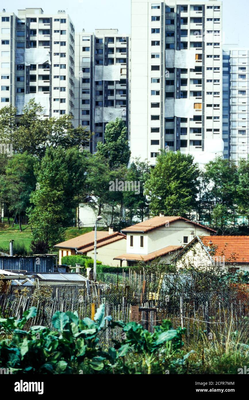 Demolition of ten towers in Democratie district, Venissieux, 1994 ...