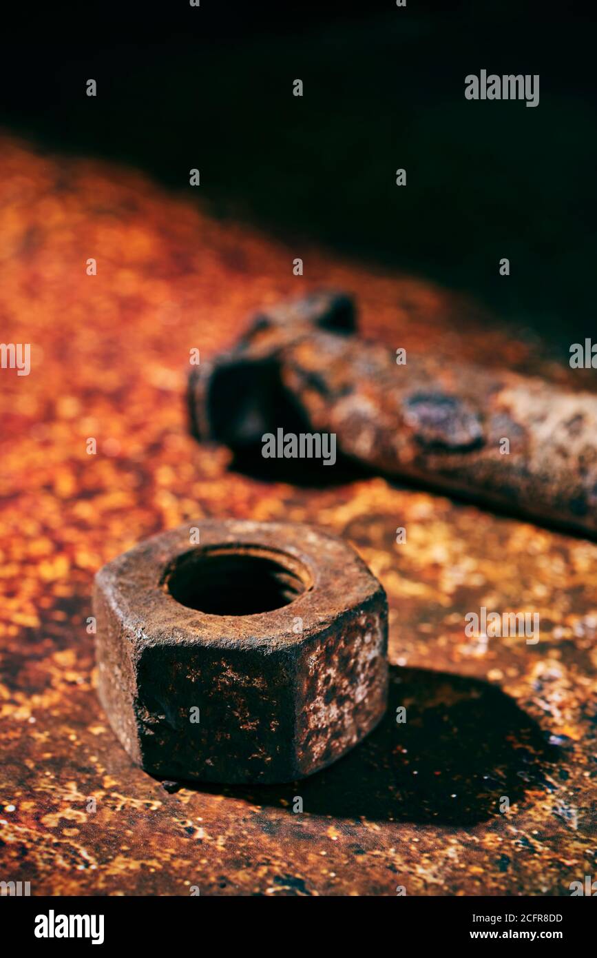 closeup of a rusty nut and a rusty bolt, on a rusty surface Stock Photo ...
