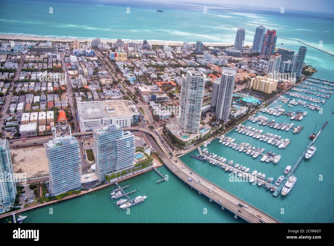 South Pointe Park and Miami Beach Skyscrapers, aerial view. Miami ...
