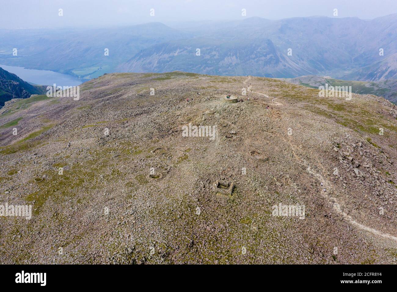Aerial view of walkers on top of Scafell Pike - England's tallest ...
