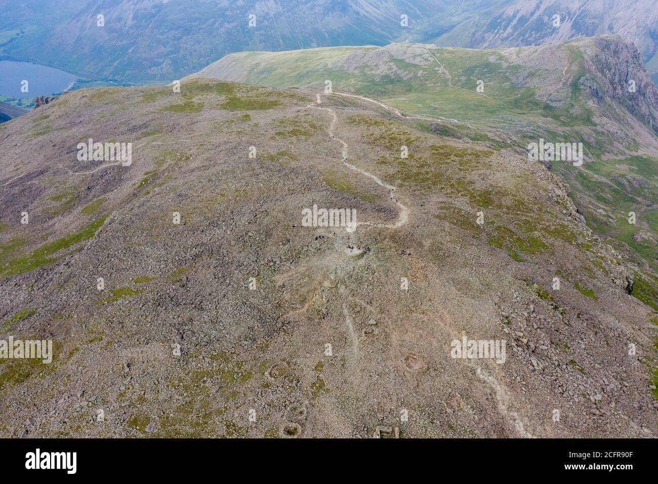Aerial view of walkers on top of Scafell Pike - England's tallest ...