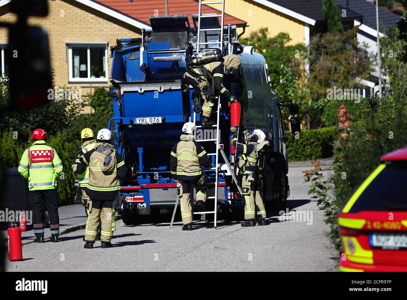 Motala, Sweden 20200831 Fire in garbage truck, rescue service on site ...