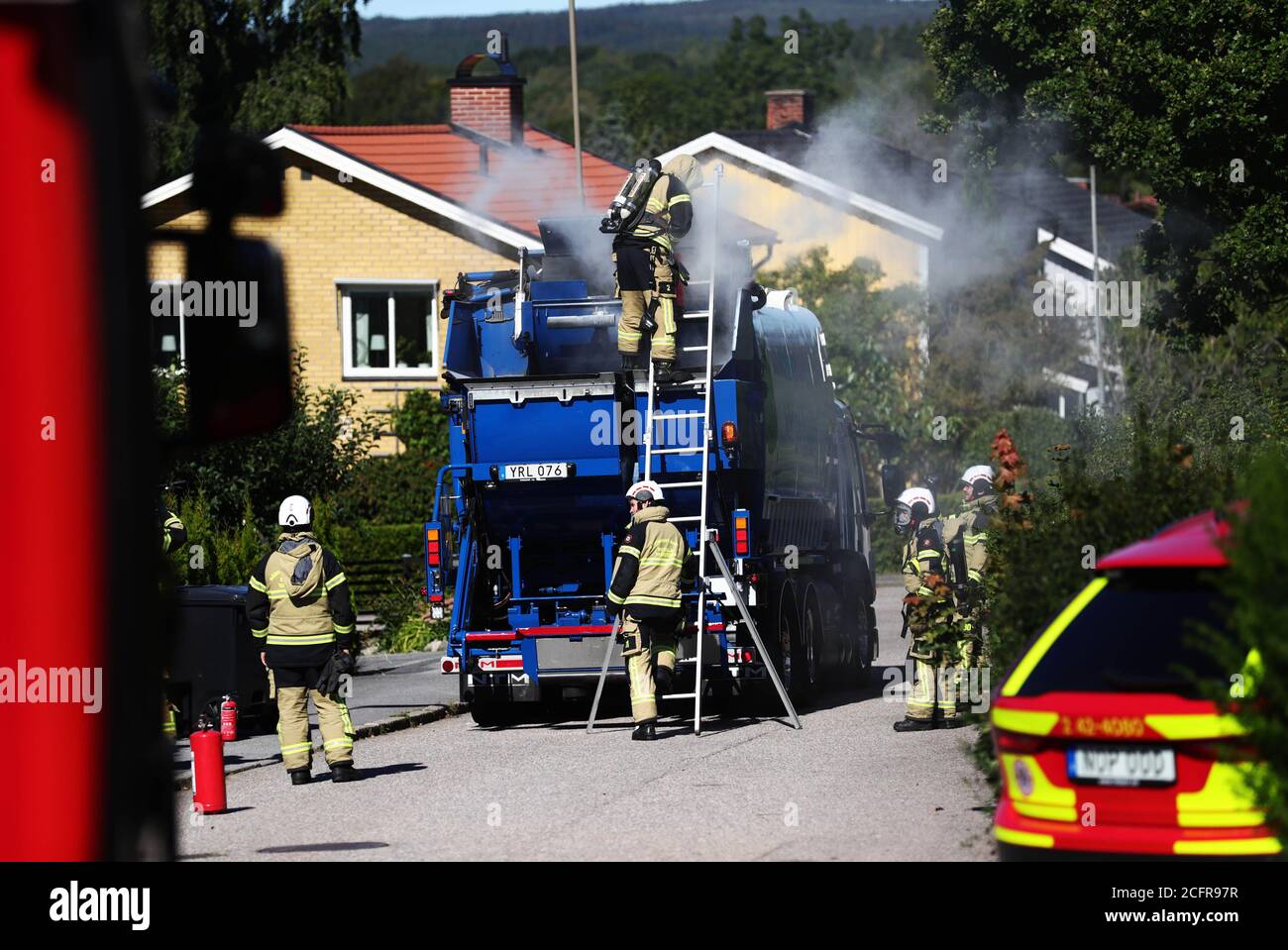 Motala, Sweden 20200831 Fire in garbage truck, rescue service on site ...