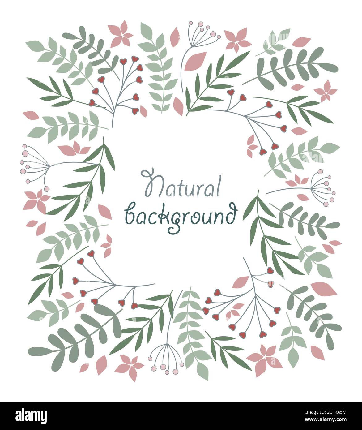 Vector floral decoration branches with leaves in the frame, romantic ...