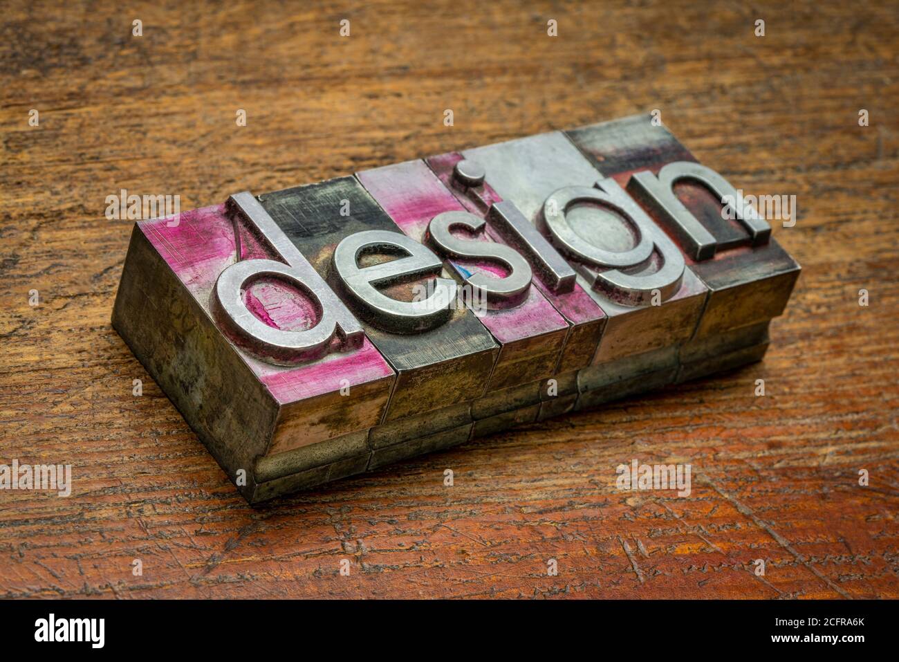 design word abstract in gritty vintage letterpress metal type stained ...