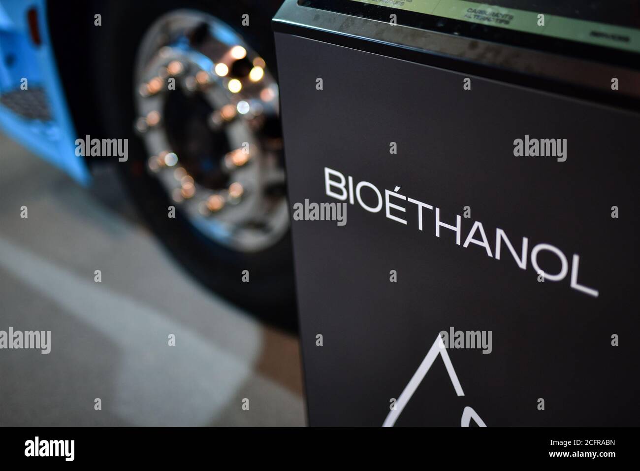 Logo on the radiator grille of a bioethanol-driven truck Stock Photo ...