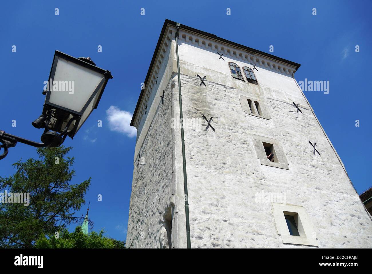 Croatia: Zagreb. The Lotrscak Tower in the upper town, built in the thirteenth century to guard ...