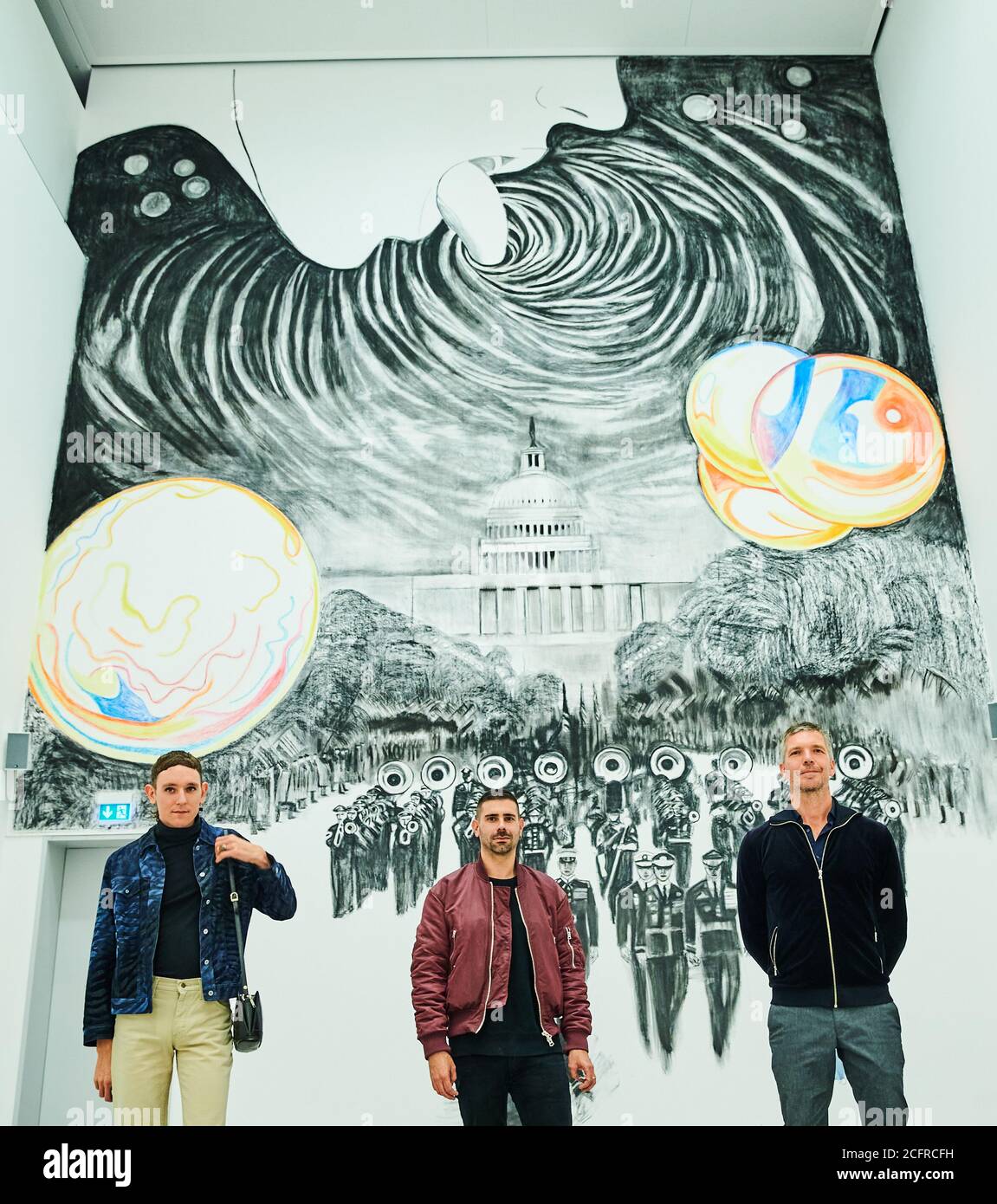 Berlin, Germany. 07th Sep, 2020. The artist Marc Bauer (M), his curator ...