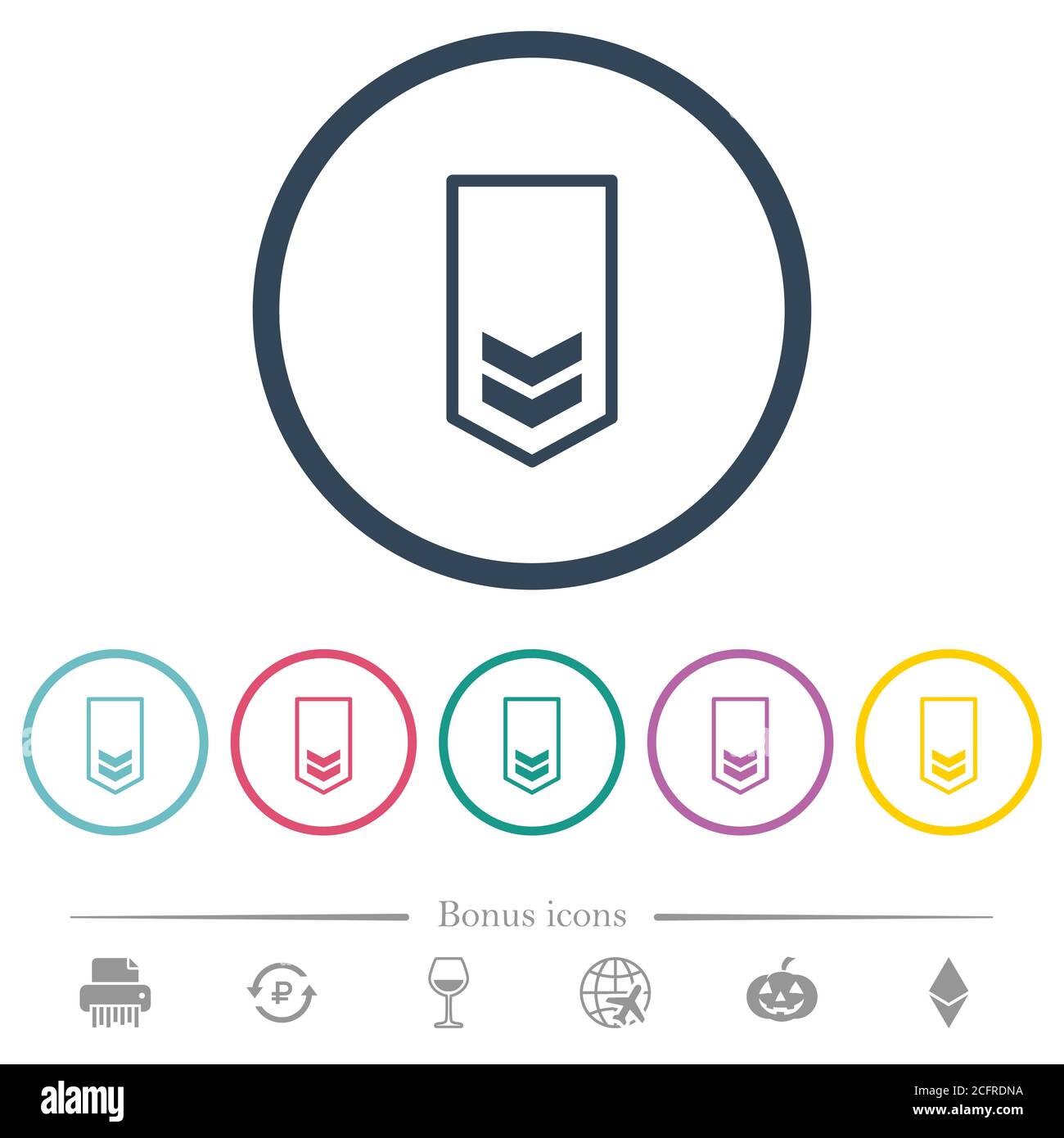 Military insignia with two chevrons flat color icons in round outlines ...