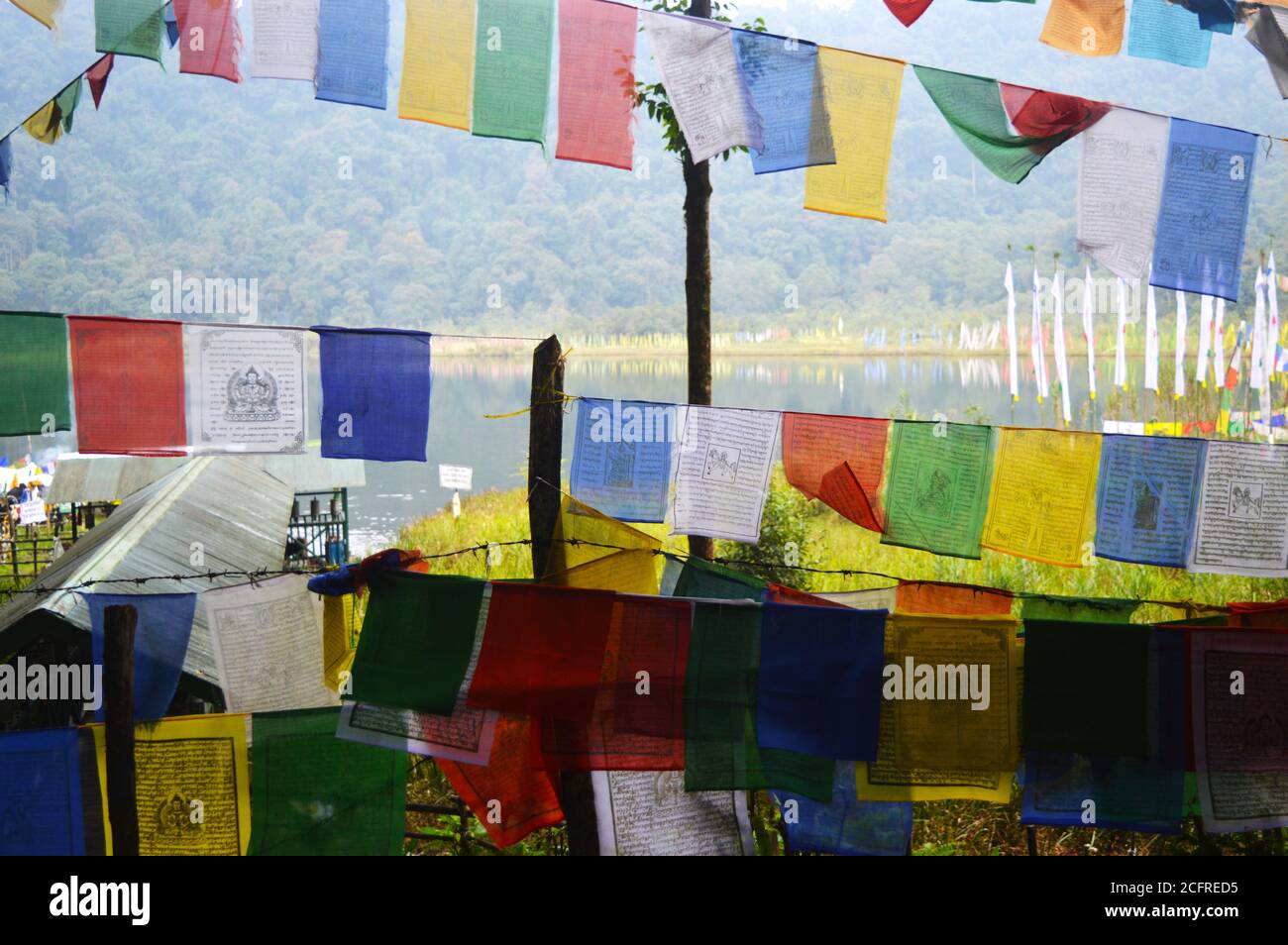 Close up of some prayer flags in the Himalaya’s mountains of Sikkim ...