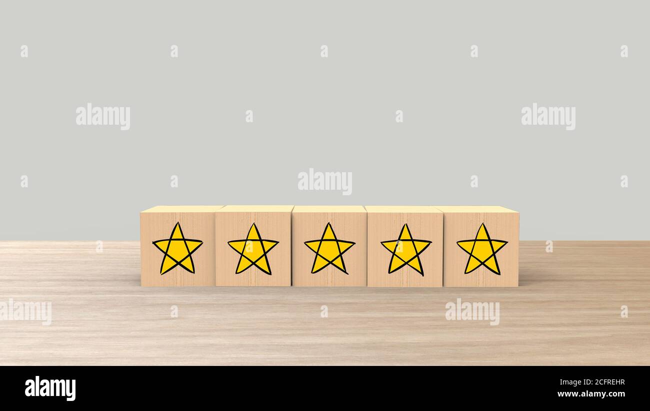 Five Star Cartoon Sketch Style on Wooden cube review on white ...