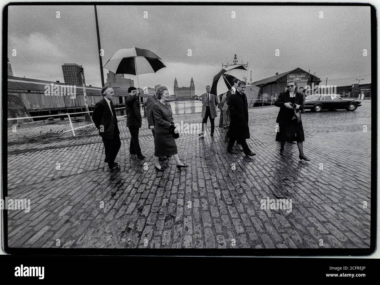 Prime Minister Margaret Thatcher visits Liverpool, England in March ...