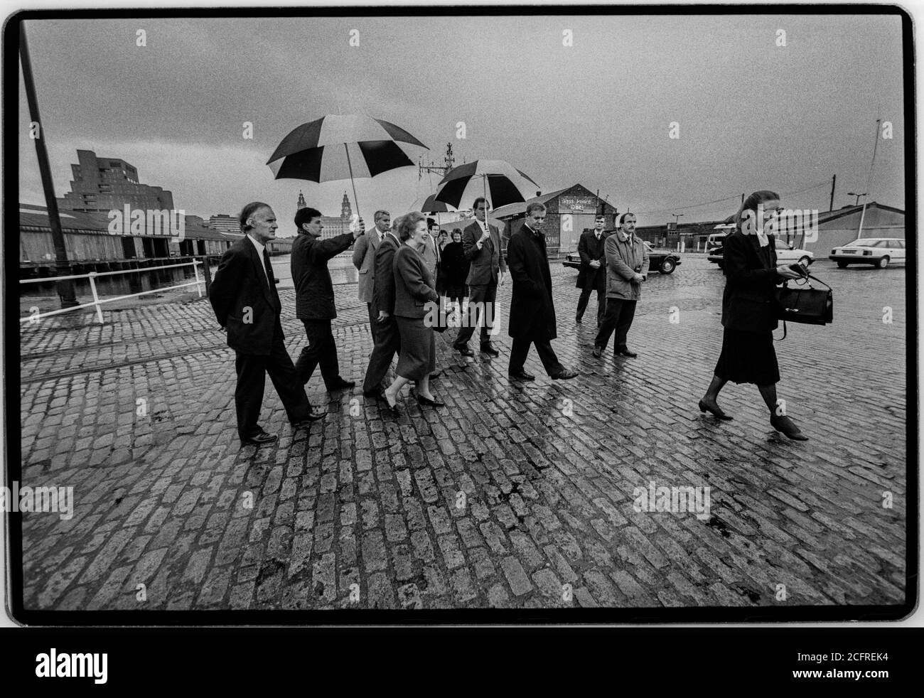 Prime Minister Margaret Thatcher visits Liverpool, England in March ...