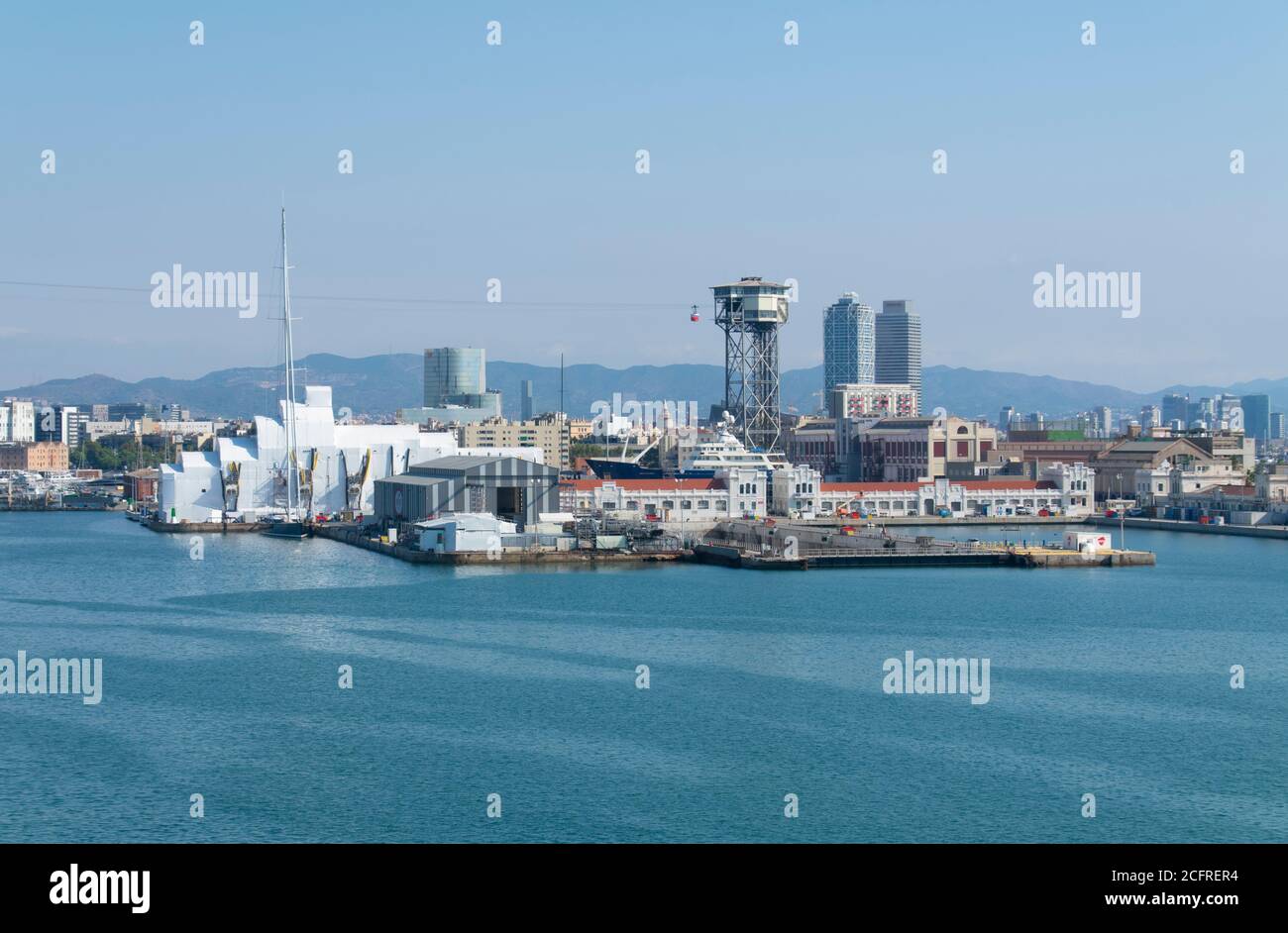 Detail of the dry dock area of the port of Barcelona, in the background ...