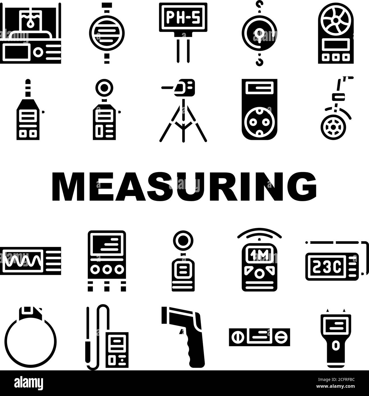 Measuring Equipment Collection Icons Set isolated illustration Stock ...