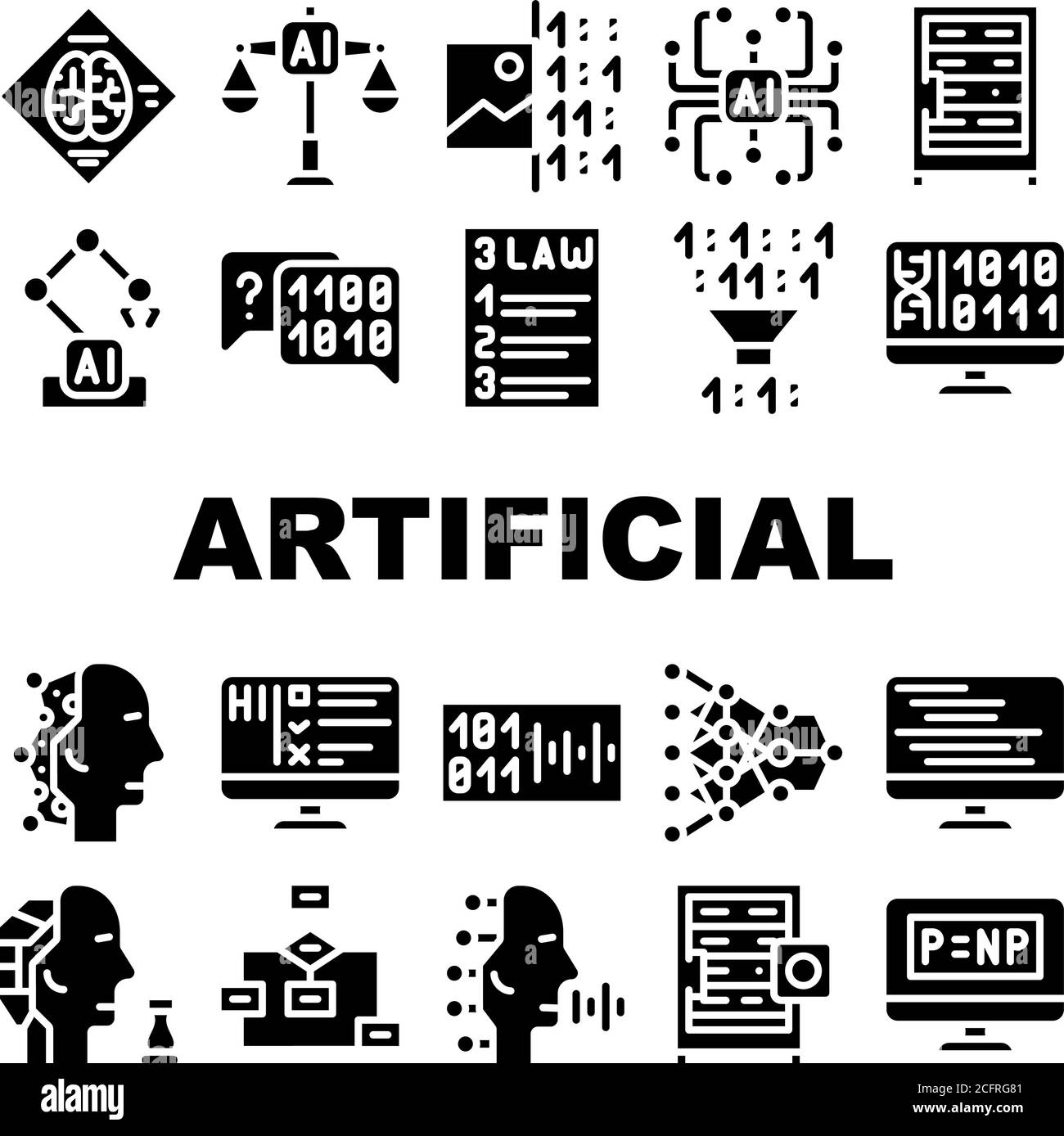Artificial Intelligence System Icons Set isolated illustration Stock ...
